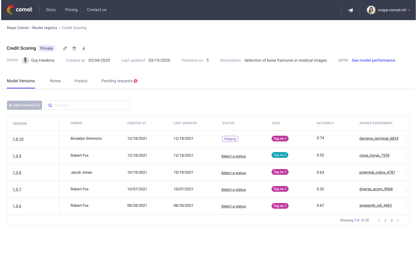 Manage a registered model - Comet Docs