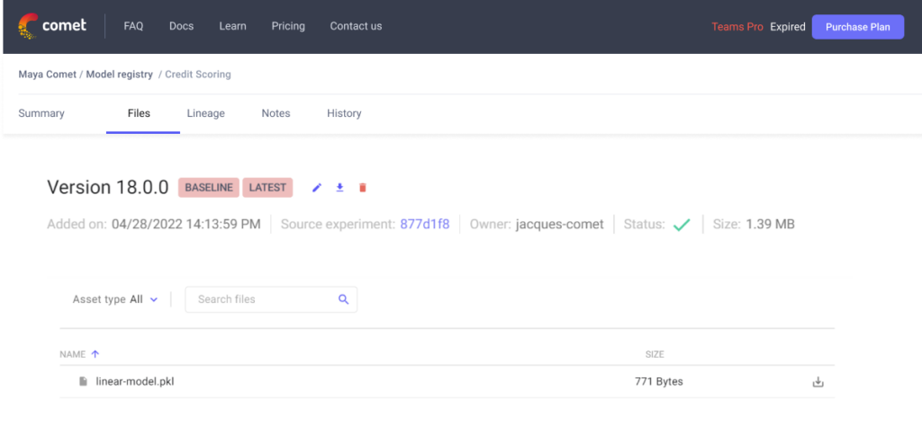 Machine Learning Model Versioning | Comet
