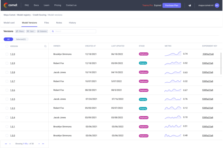 Machine Learning Model Versioning | Comet